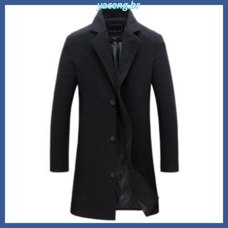Yyr_casaco/Sobretudo Masculino Longo De Lã/Cor Lisa/Da Moda Para ...