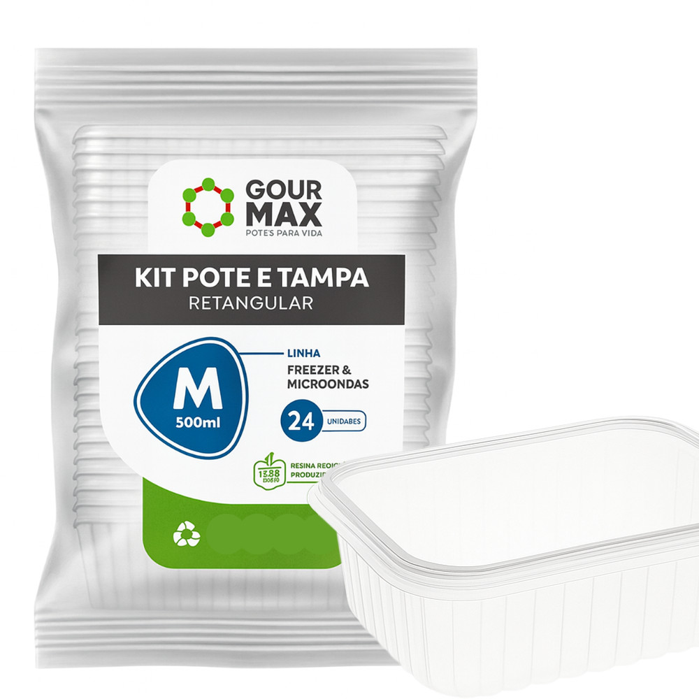 GOURMAX KIT POTE TAMPA RETANG 500ML 24 UND | Shopee Brasil