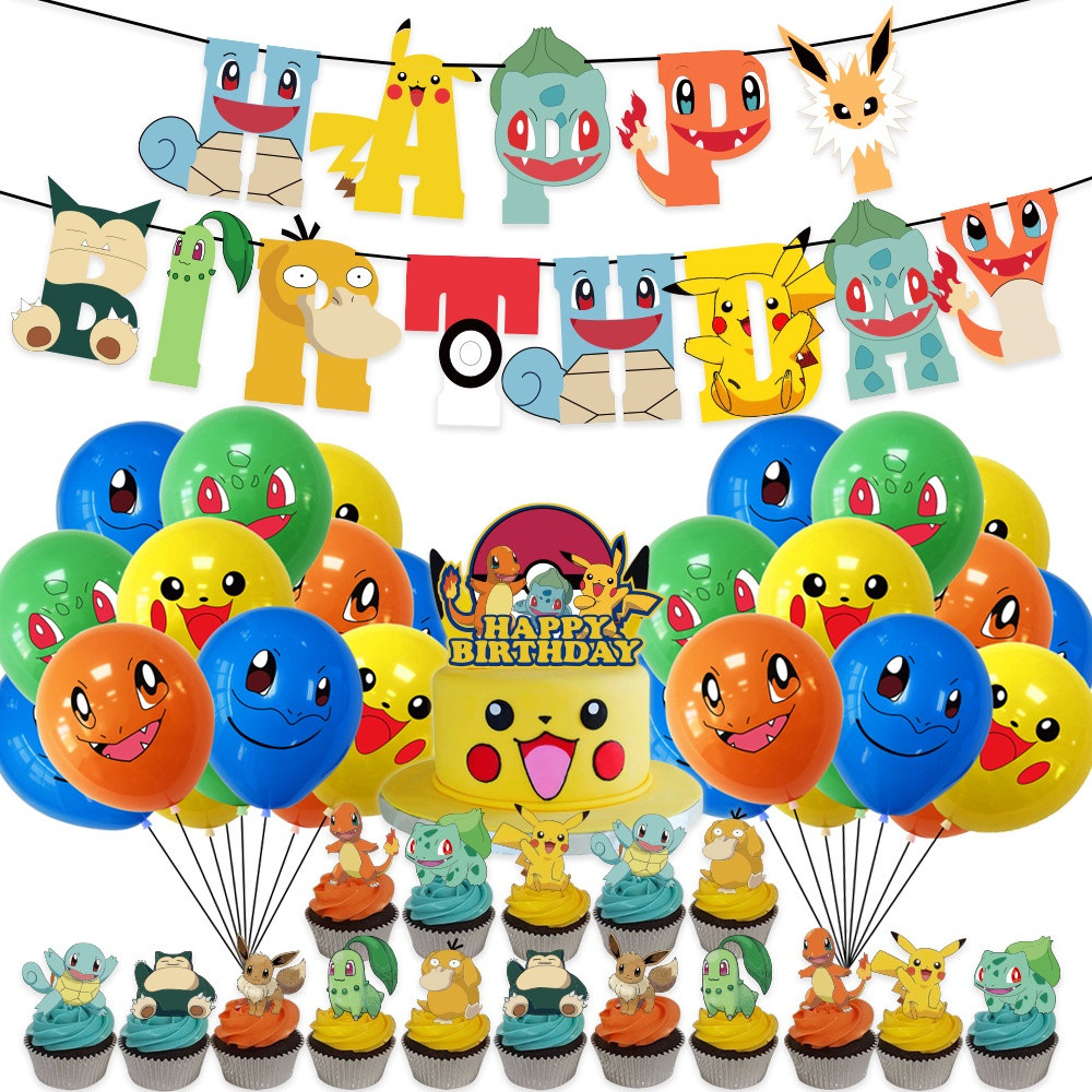 Decorações De Festa De Aniversário Pokémon Balões Pikachu Banner Cake ...