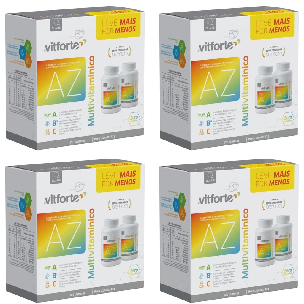 Kit Vitaforte A-Z Multivitamínico Com 4 Caixas De 120 Cápsulas Cada ...