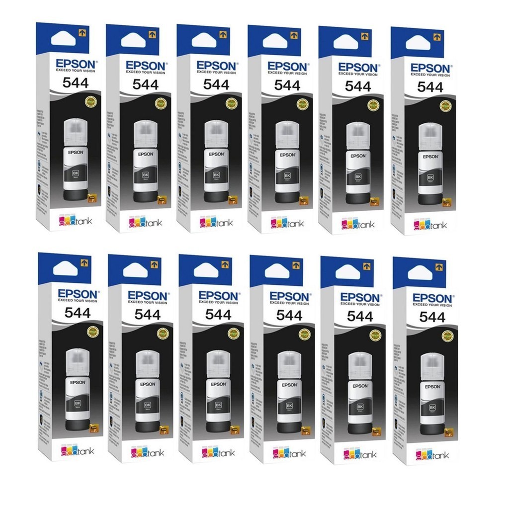 KIT 12 REFIL TINTA PARA EPSON ORIGINAL T544 L3110 L3150 L3250 PRETO top super oferta | Shopee Brasil