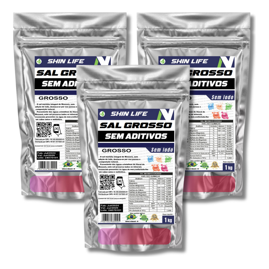 Sal Marinho Integral Grosso Sem Iodo 3kg Sem Aditivos | Shopee Brasil