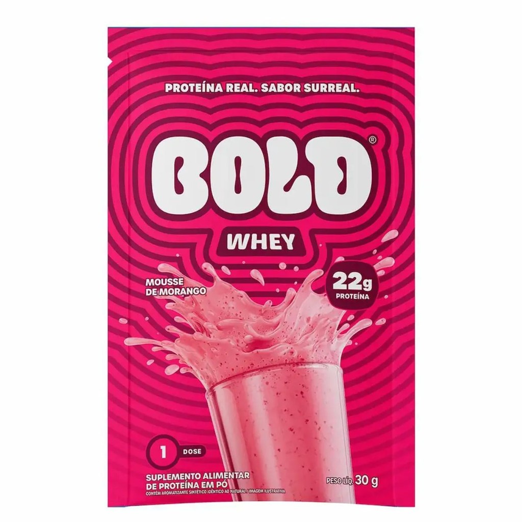 WHEY PROTEIN SACHE 22G CONCENTRADO MOUSSE MORANGO 30G BOLD | Shopee Brasil