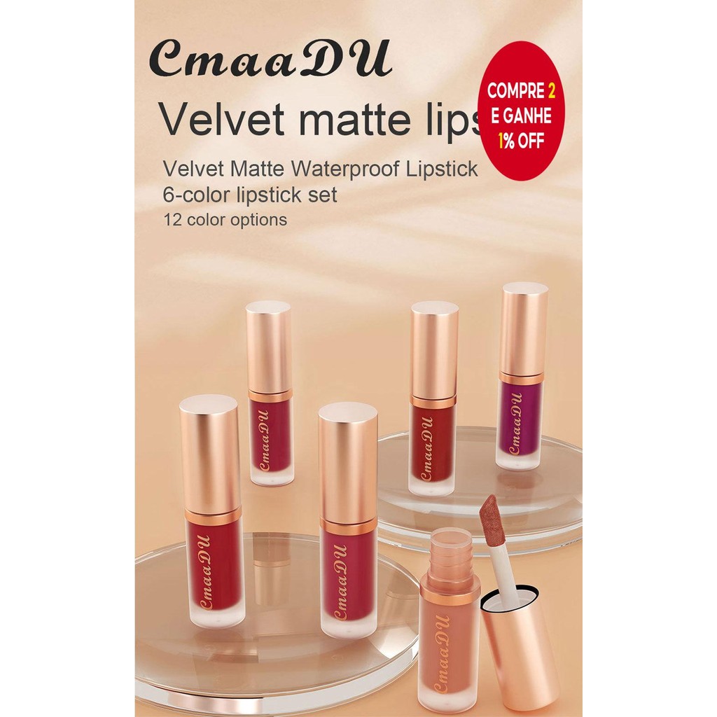 Novo Brilho Labial CmaaDu Velvet Longa Duração Fácil de Colorir Não ...