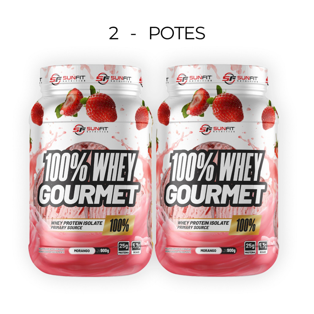 Combo 2 Whey Protein de Morango 100% Gourmet Sunfit 900g | Shopee Brasil