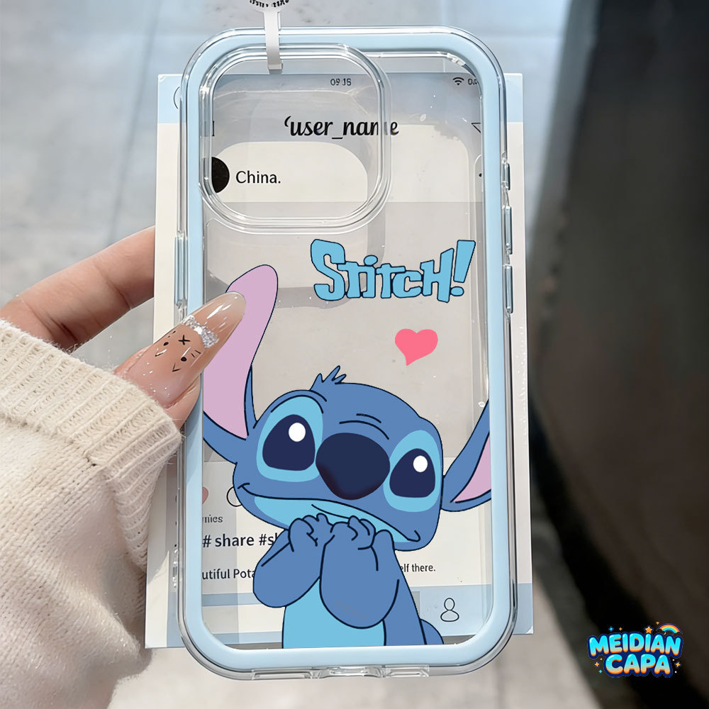 Capa 2 em 1 com Stitch Kawaii Corado para iPhone 17 Pro Max 13 11 12 16 ...