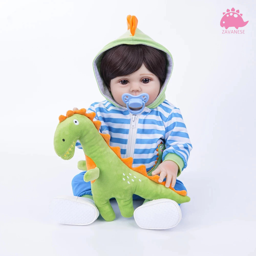 Boneca Reborn Dino Aventura 55cm Silicone Macio Roupas Temáticas e ...