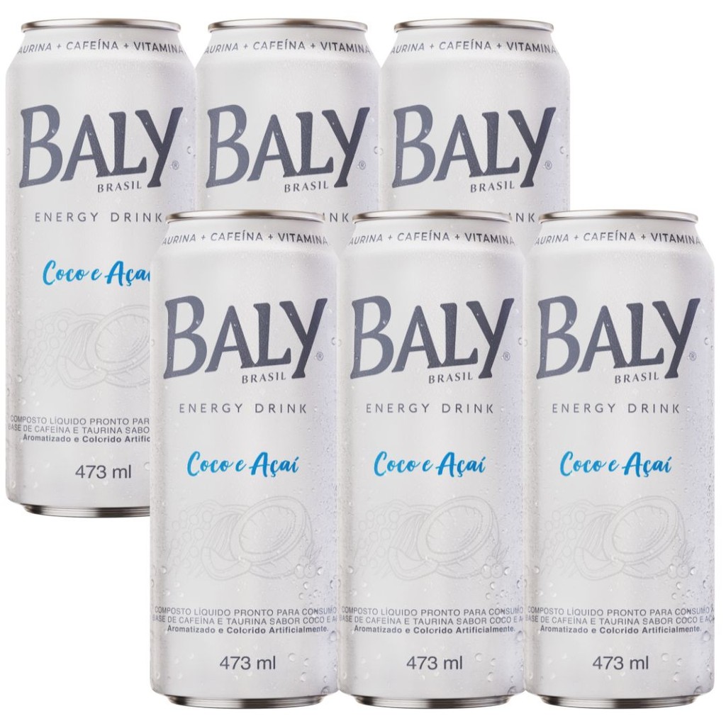 Pack 6un Energético Baly Energy Drink 473ml Coco e Açaí Lata Sem Glúten ...