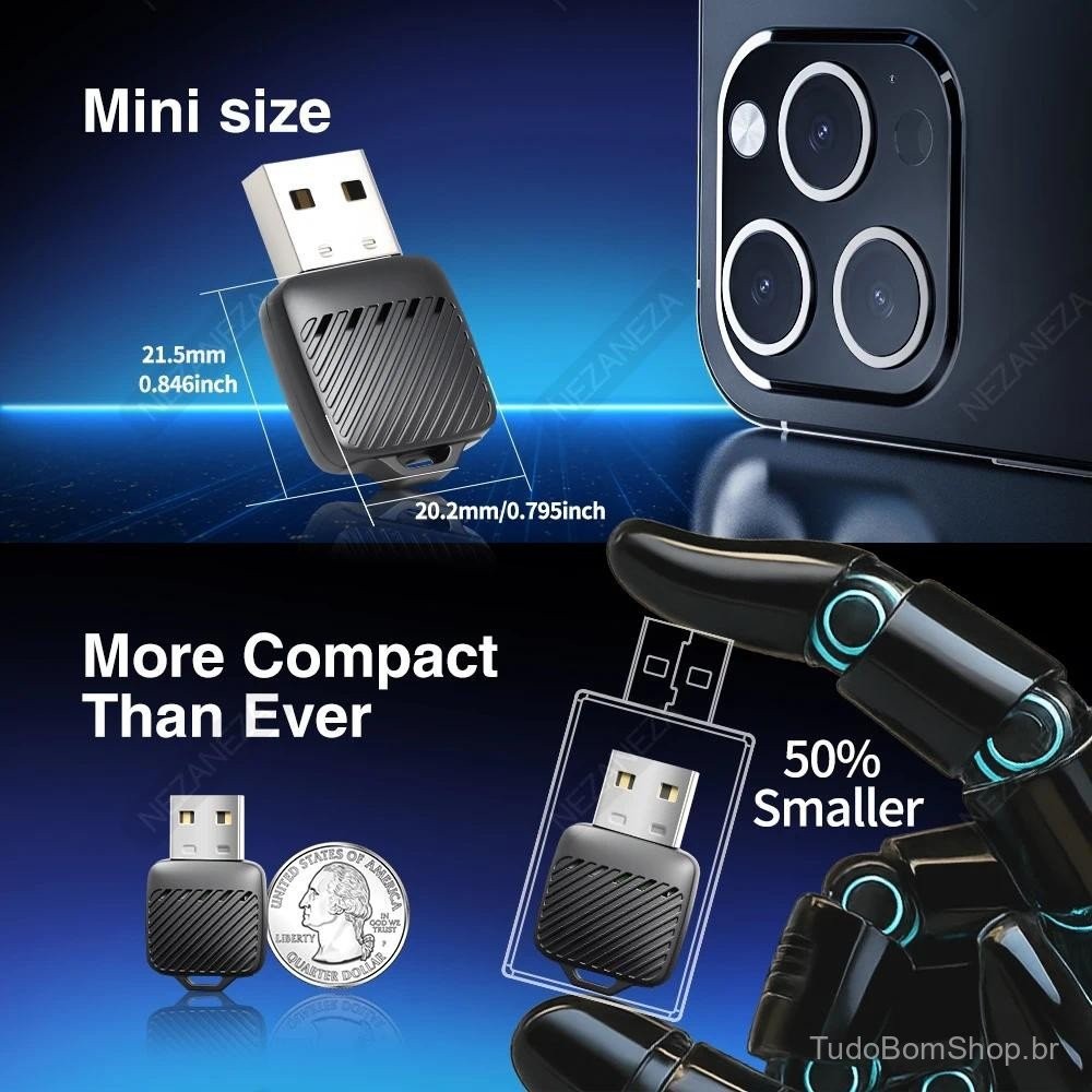 2 em 1 Mini Dongle CarPlay Sem Fio para Adaptador de Rádio de Carro OEM com Android Auto Tipo C ...