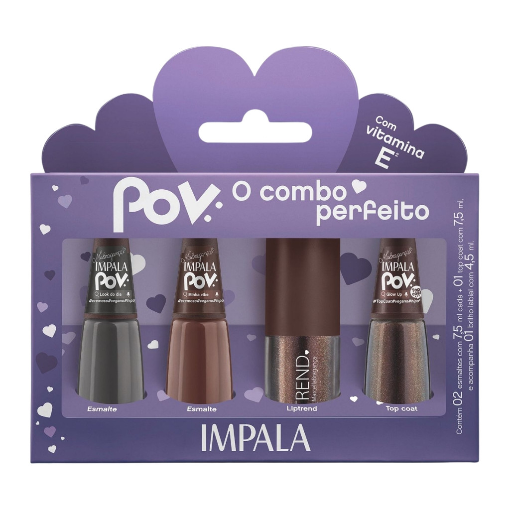 Kit 3 Esmaltes 1 Brilho Labial Coleção Pov Cor Marrom Impala | Shopee ...