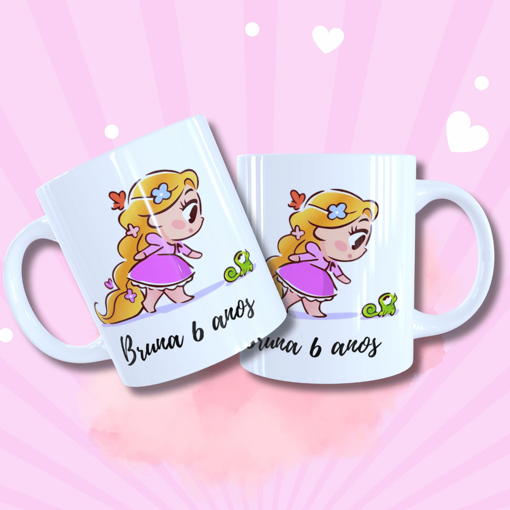 Caneca Rapunzel Flynn Fofa Com Nome Personalizada Princesas | Shopee Brasil