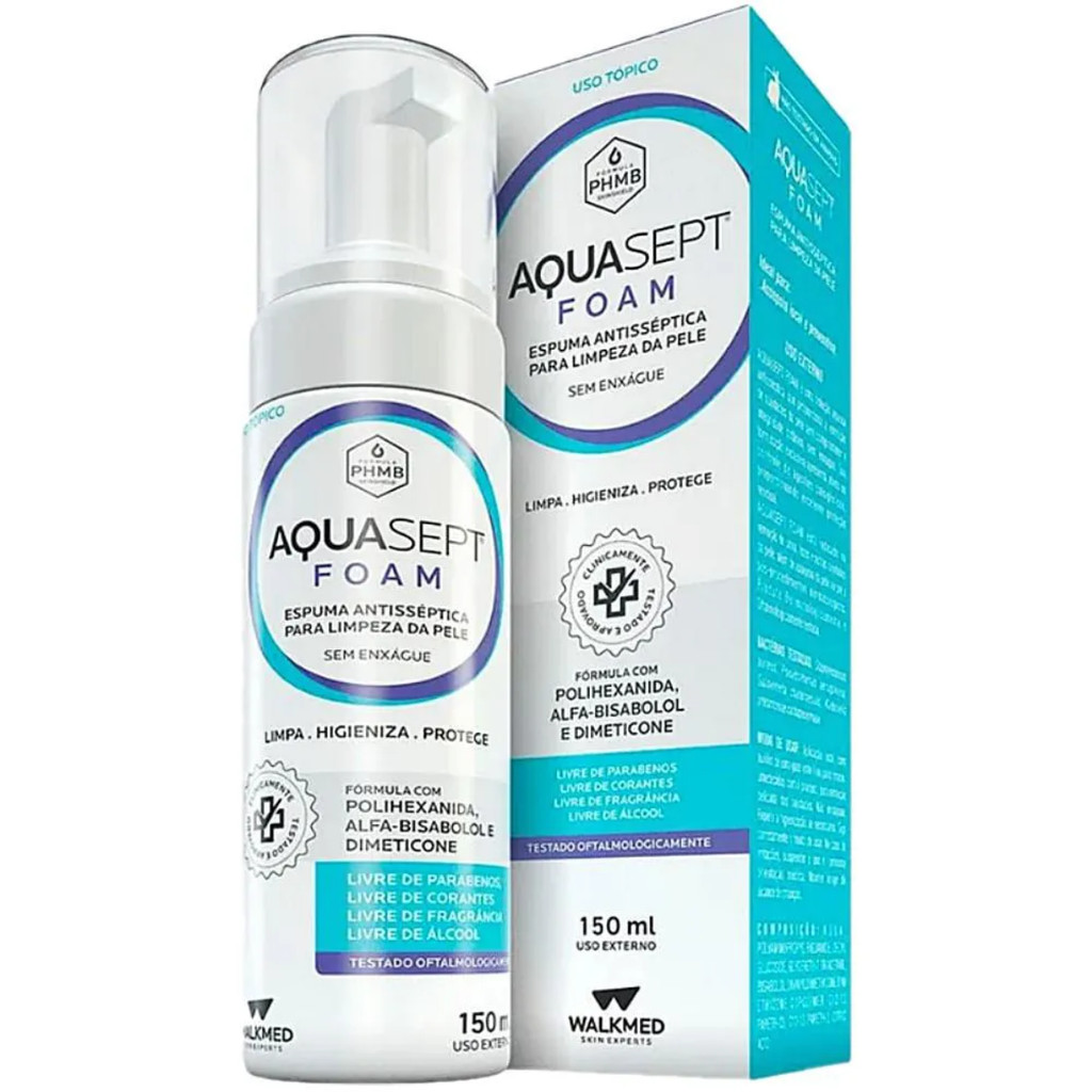 Espuma Antisséptica Aquasept Foam PHMB 0,2% 150ml Higienização e ...