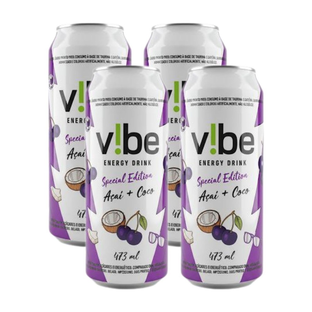 Kit 4 Energético Vibe Energy Drink Açai e Coco 473ml | Shopee Brasil