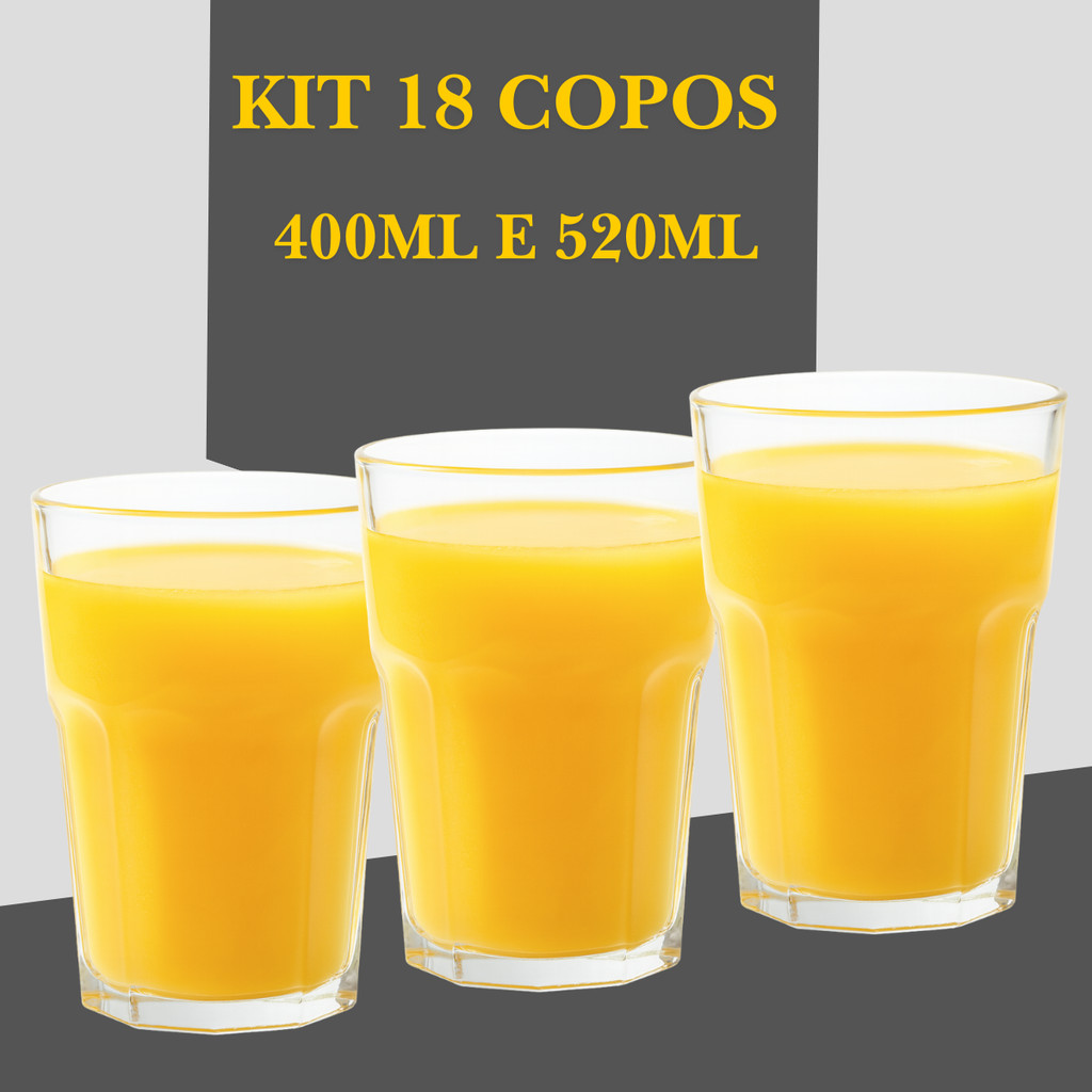 Kit 6/12/18 Copos Resistente 400ml 520ml Bristol Vidro Grosso Vitamina Long Drink | Shopee Brasil