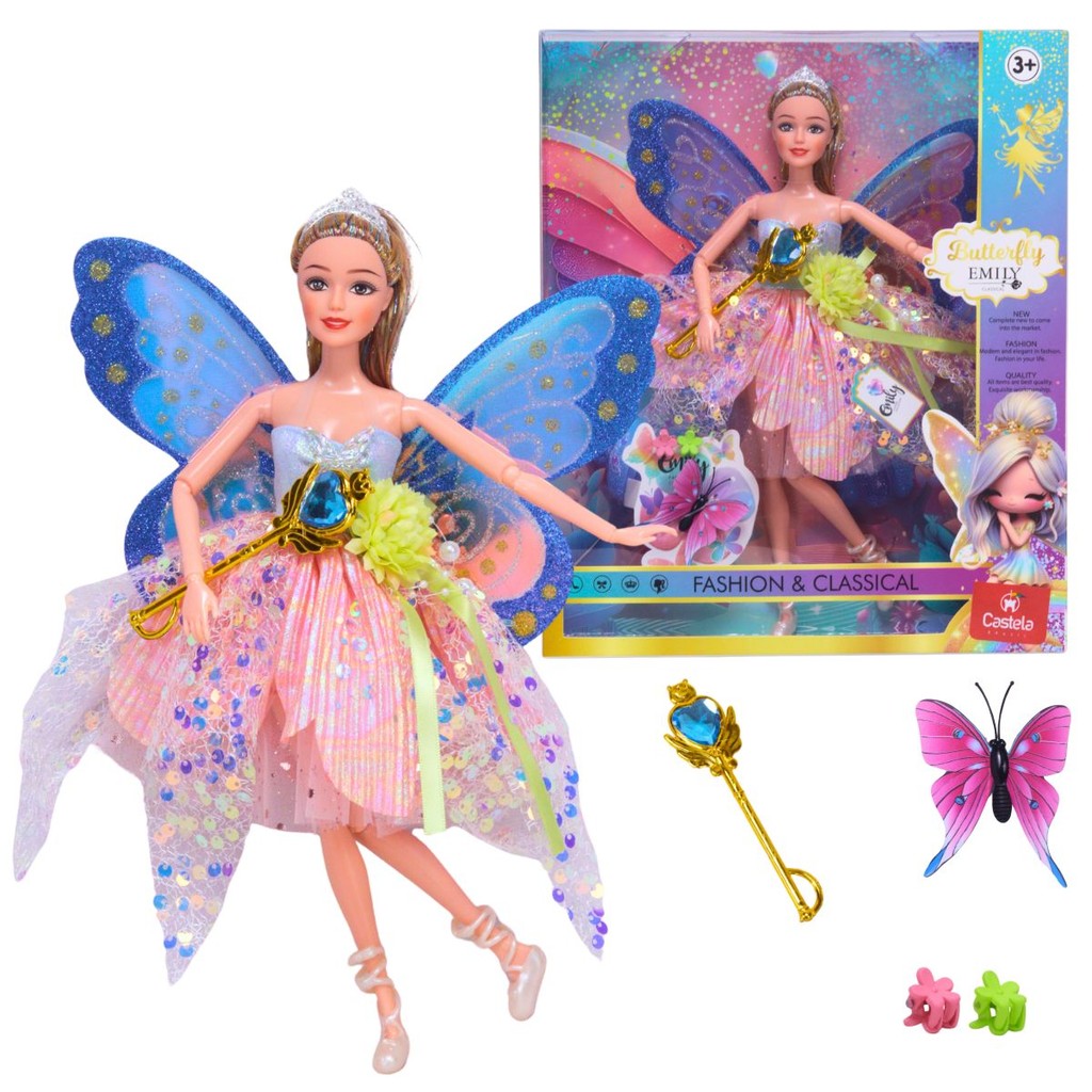 Boneca Articulada Fada Com Asas Azul e Acessórios - Castela | Shopee Brasil