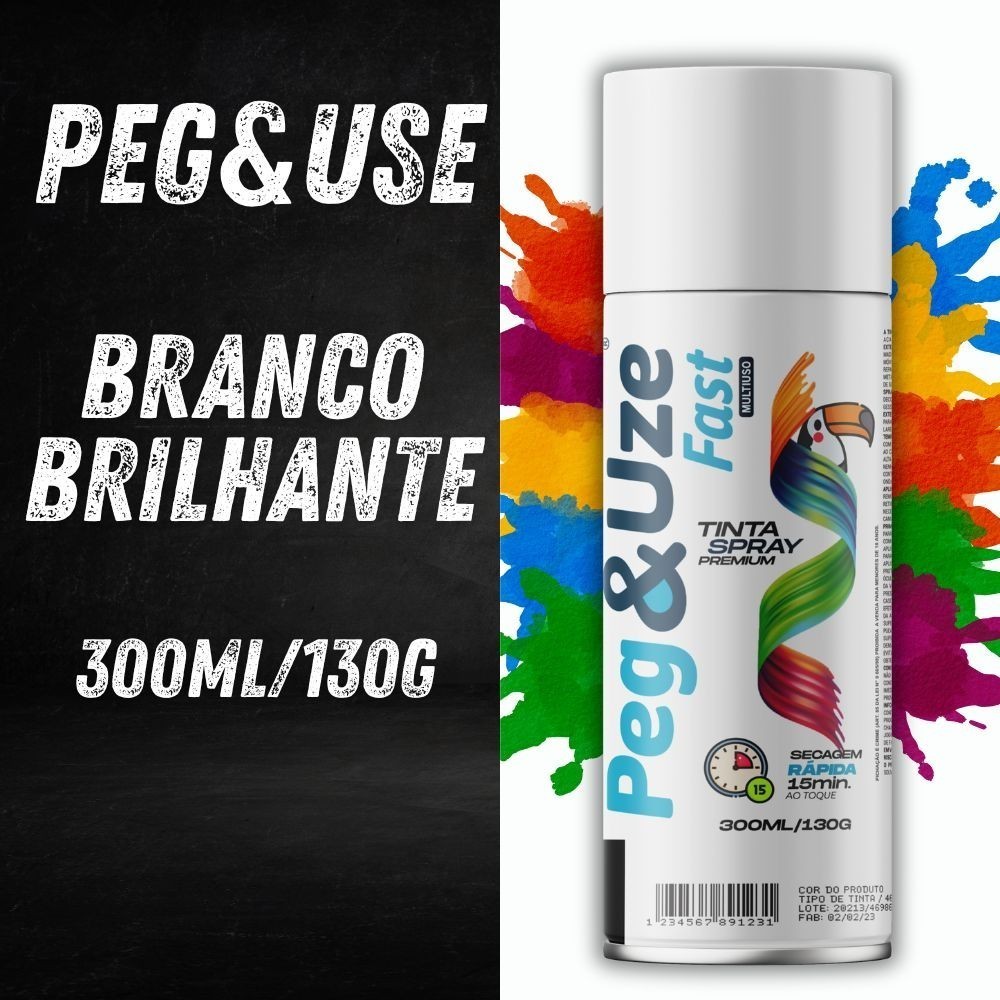 Tinta Spray PEG&UZE Fast Branco Brilhante 300ml/130g - Secagem Rápida e ...