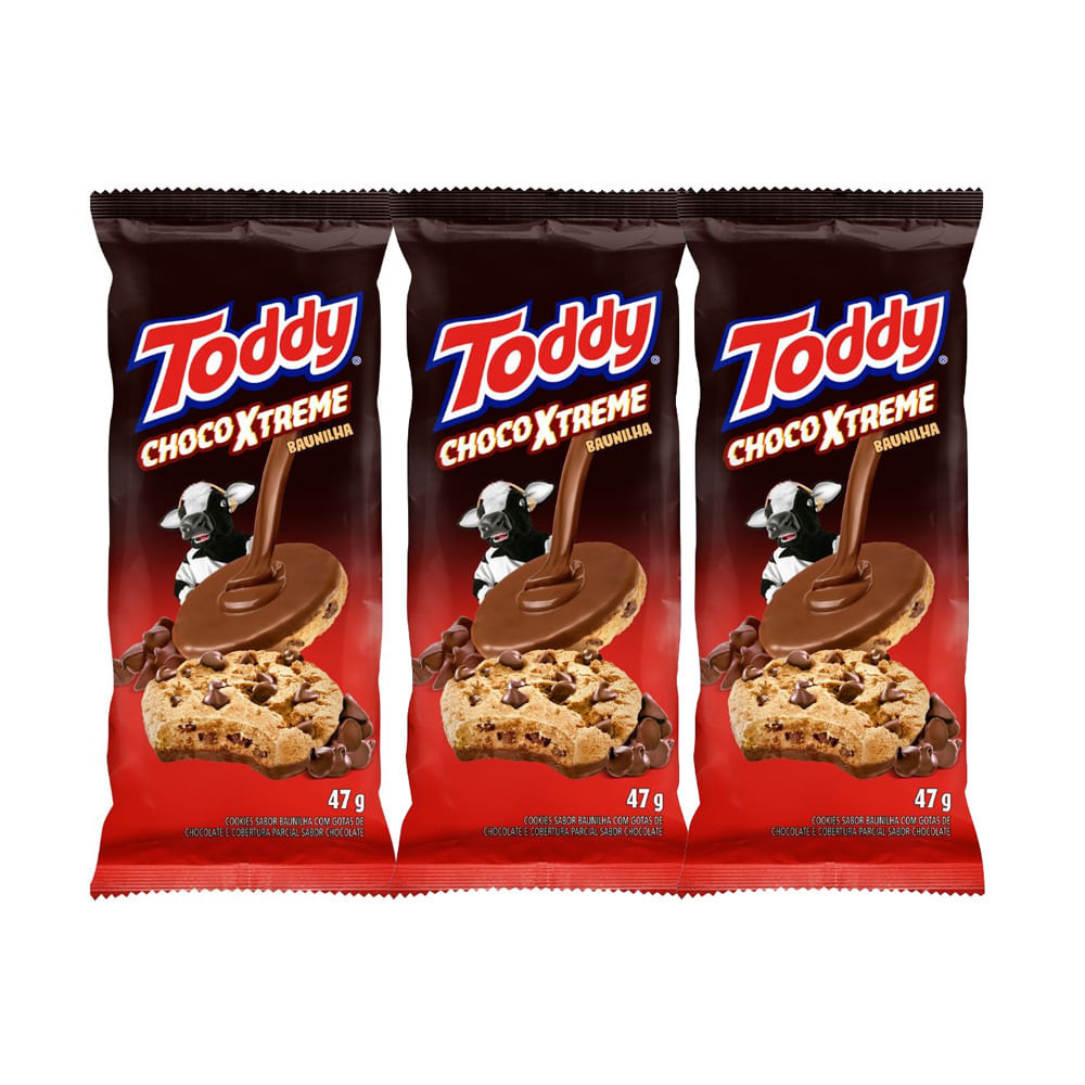 Kit 3 Cookies Toddy ChocoXTreme Sabor Baunilha com Gotas de Chocolate ...