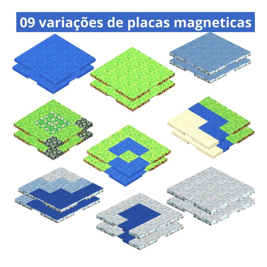 Kit 02 Placas Magnética Base Para Blocos Magnético Minecraft | Shopee ...