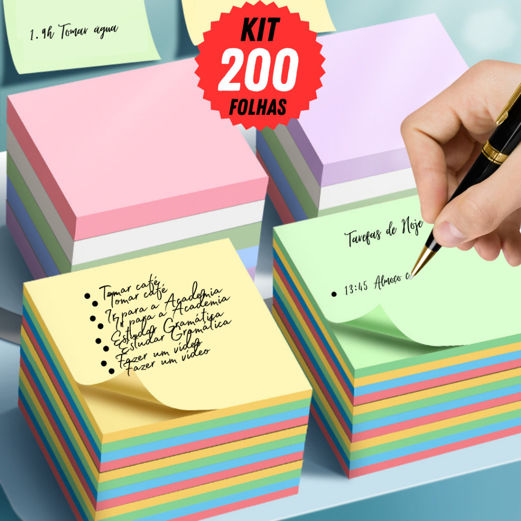 Kit Postit Bloco De Notas 200 Folhas 76x76mm Bloco Adesivo Para ...