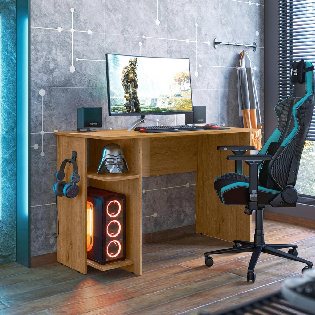 Mesa Shadow Prateleira e Suporte para CPU Freijó | Shopee Brasil
