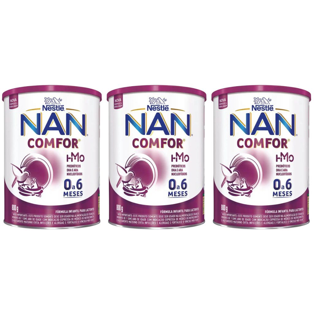 Kit com 03 Nestlé NAN Comfort 1 Fórmula Infantil – 800g – Lactentes de ...