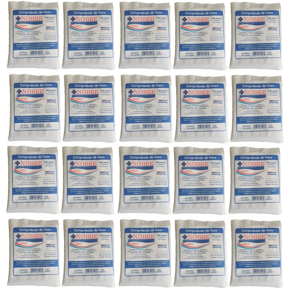 Compressa de Gaze Estéril 13 Fios Nobre (20 Pacotes C/10) | Shopee Brasil