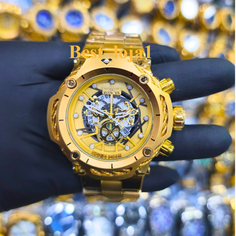 Relógio masculino skeleton invicta dourado com caixa da marca | Shopee ...