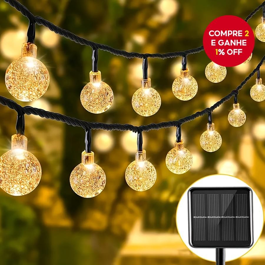 Luzes de Corda com Bola de Cristal Solar, Luzes de Fada LED à Prova d ...