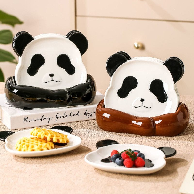 Novo Conjunto de Pratos de Cerâmica Criativos Panda Prato Fofo para ...