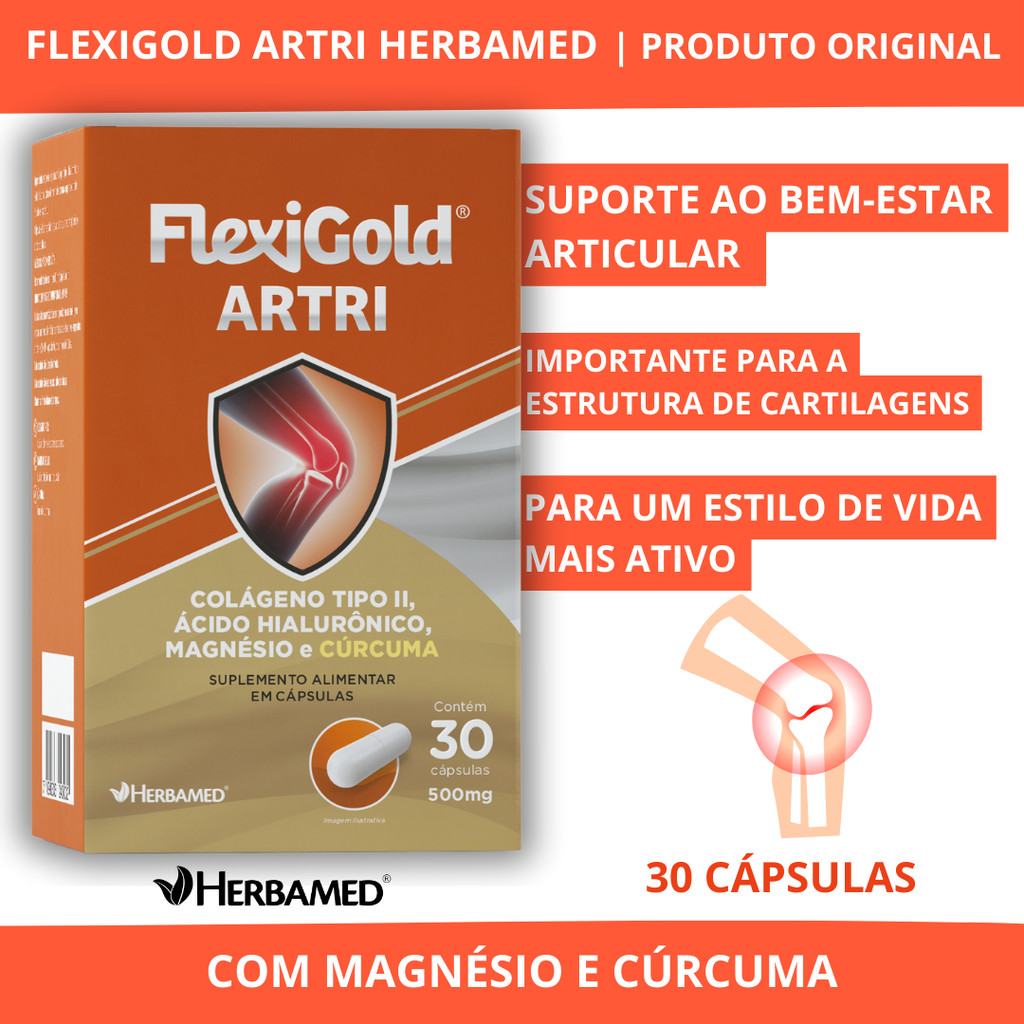 Flexigold Artri Colágeno Tipo II 40mg + Ácido Hialurônico 30 Cápsulas ...