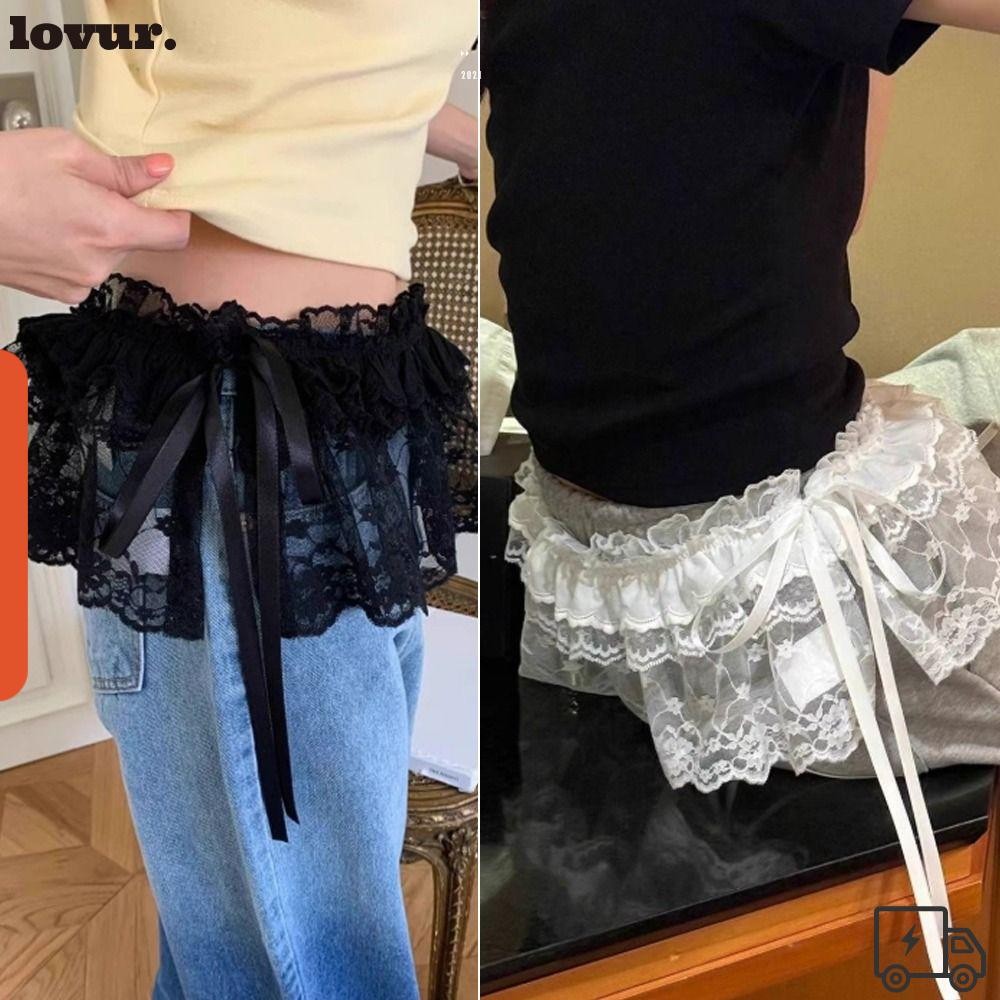 LOVUR Saia Com Babados E Renda , Mini De Transparente Flores Bordadas ...