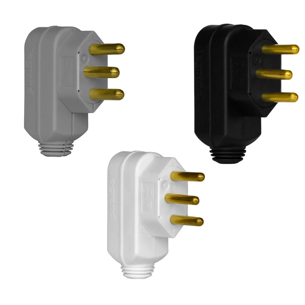 Plugue Macho 3 pinos 10A 250V 2P+T Legrand Pial -Branco, Preto ou Cinza ...