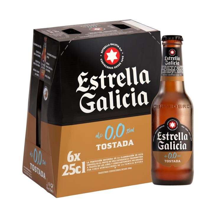 CERVEJA ESPANHOLA ESTRELLA GALICIA ZERO TOSTADA 0,0 6X330ML | Shopee Brasil