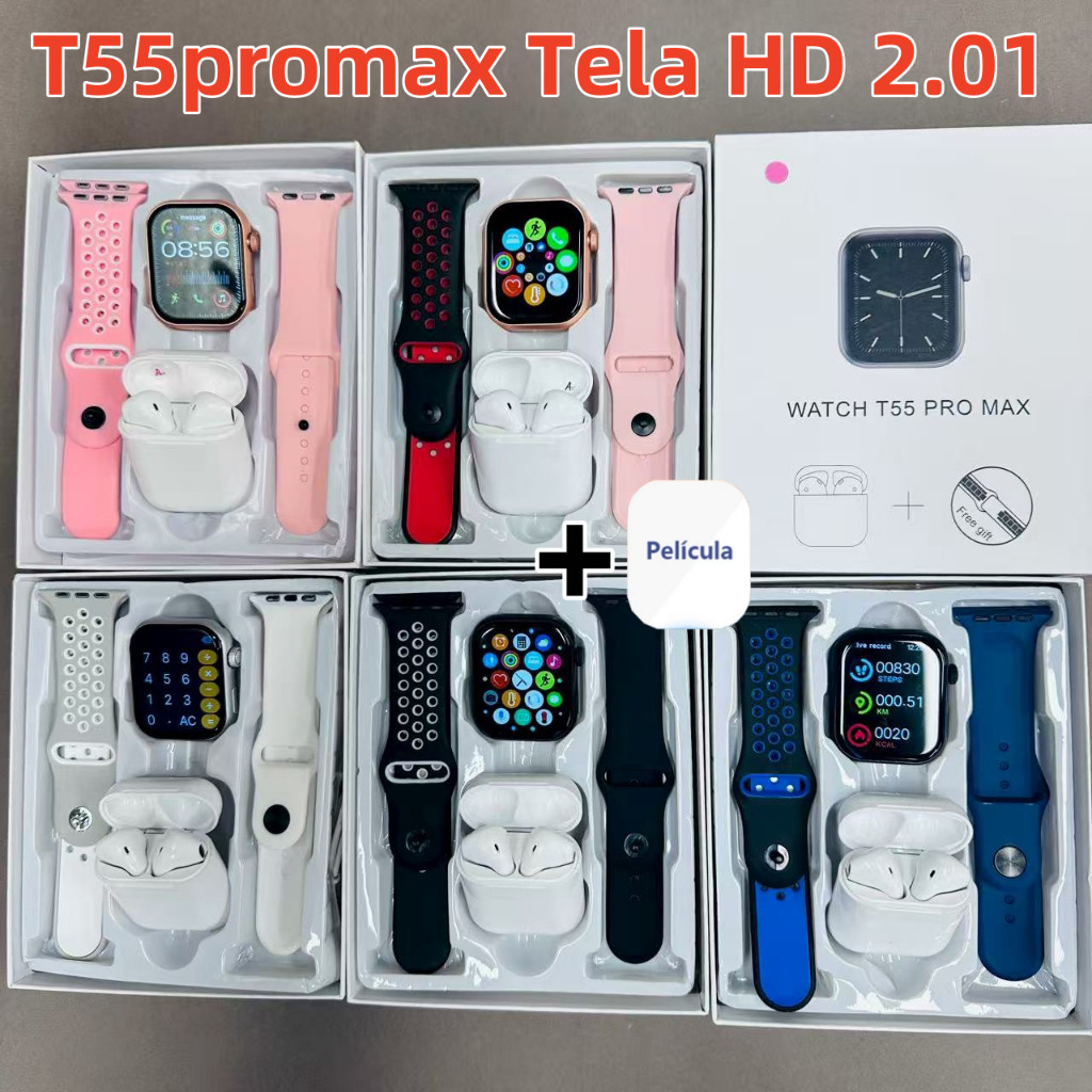 2025 t55 pro max Smartwatch Relógio Inteligente TWS Fone De Ouvido 2 Em 1 BT Chamada 1.77 ...