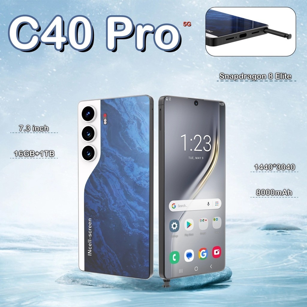 2025 C40 Pro Global 5G Smartphone Tela HD De 7.3 Polegadas Tamanho 9300 Android 15 Desbloqueio ...