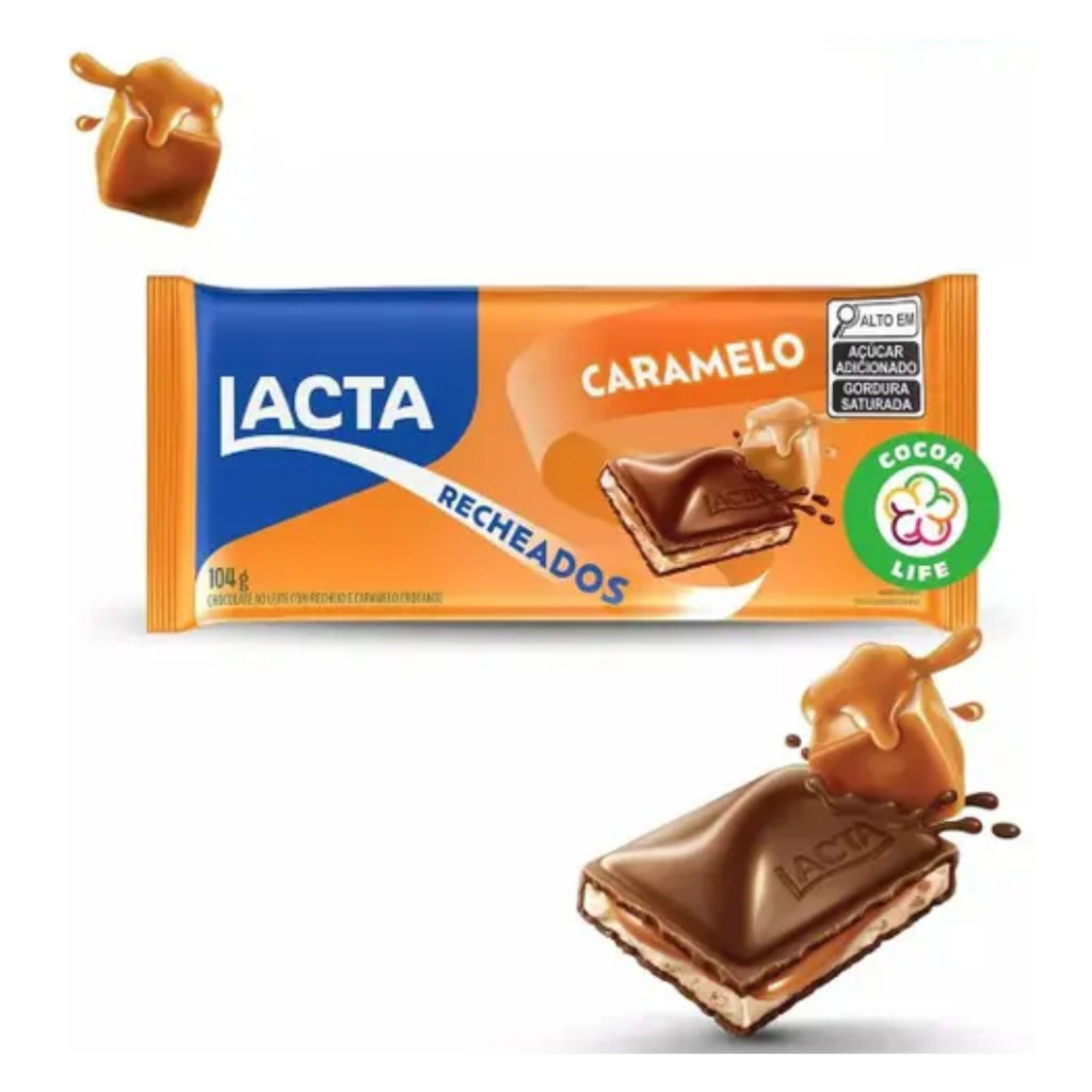 Barras de Chocolate Lacta Recheados Caramelo 104g | Shopee Brasil