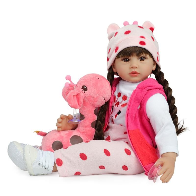Reborn 24-Inch Baby Doll with Realistic Long Hair, Soft Cloth Body, and ...