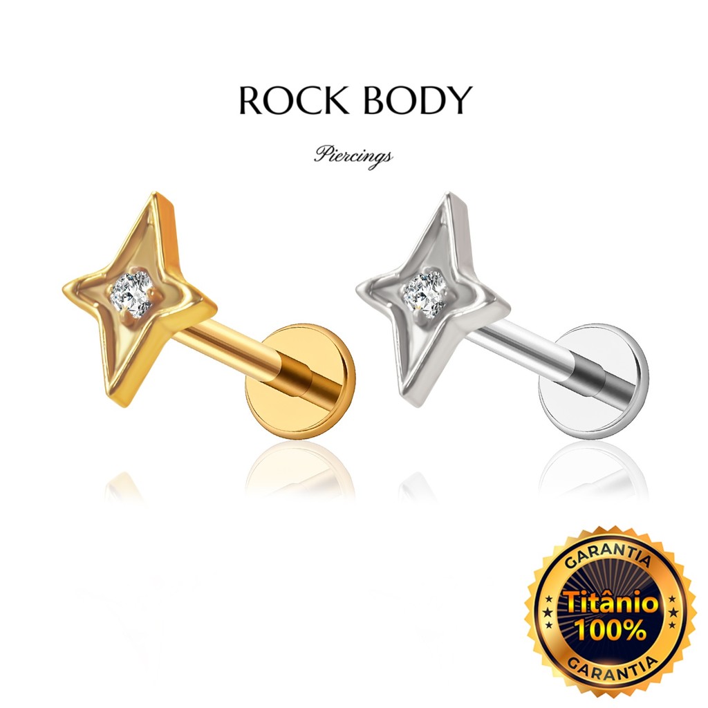 Piercing Labret Titânio Zircônia Estrela - Tragus Rosca Interna Helix ...