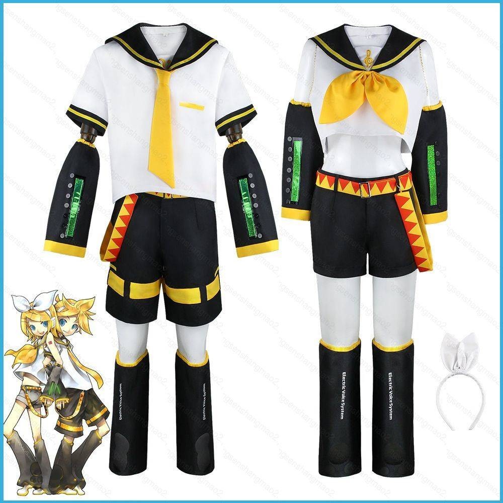 PS2 VOCALOID Kagamine Rin/Len Cosplay JK Manga Curta Calças Superiores ...