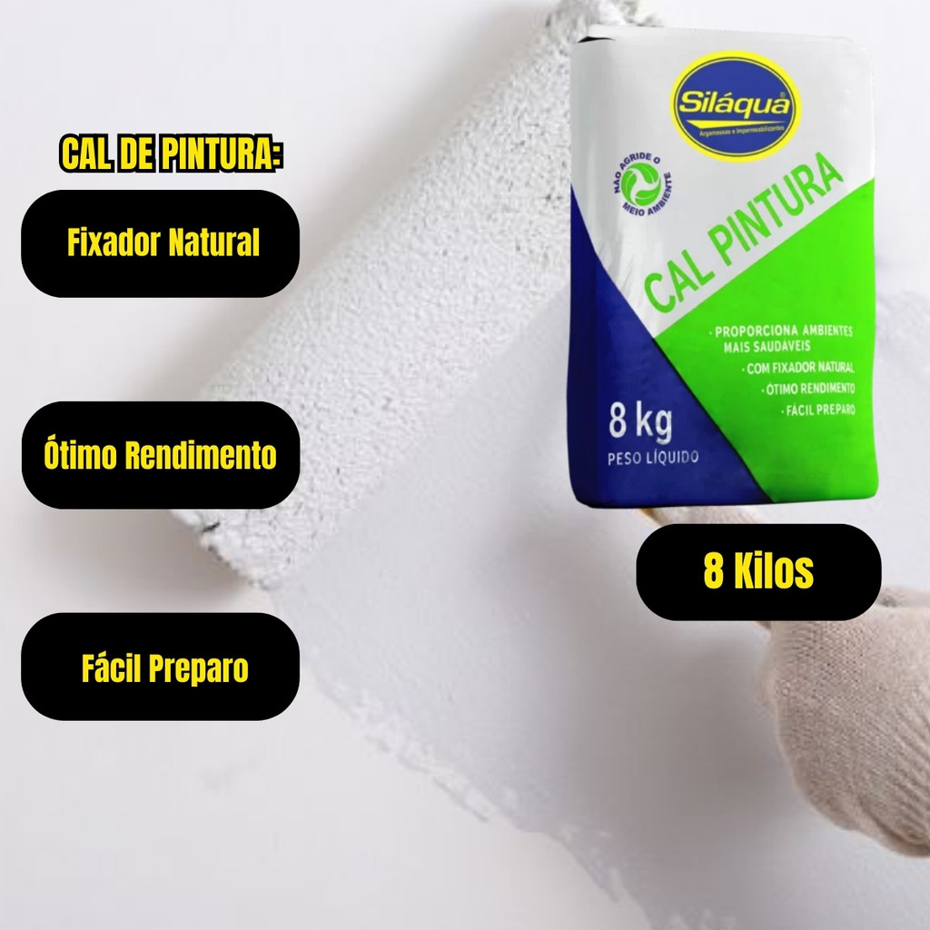 Cal de Pintura e Reboco Natural Branco Silaqua 8kg | Shopee Brasil
