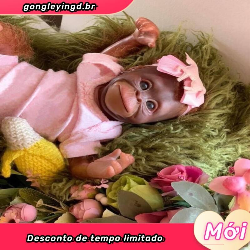 45CM Macaco Reborn Bebê Orangotangos Realista Toque Macio Fofinho Corpo ...