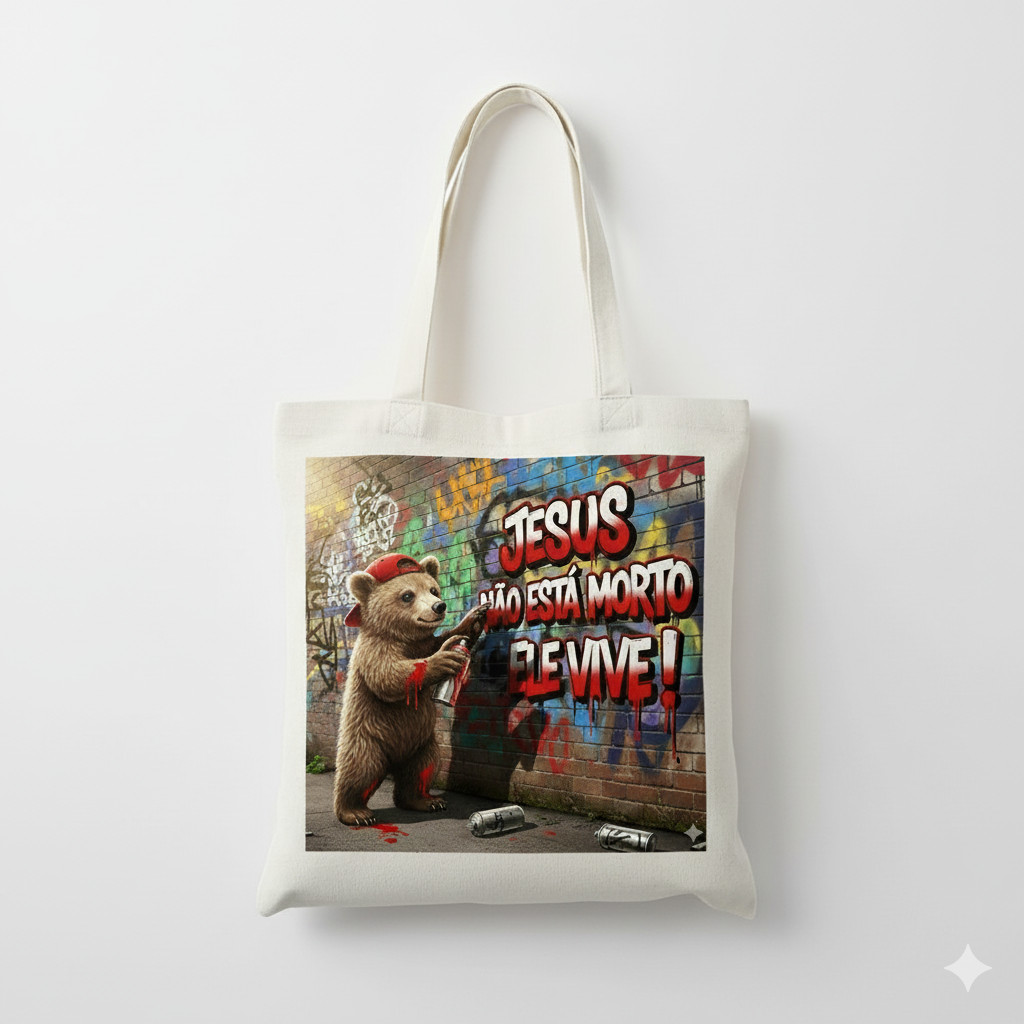 Ecobag Ursinho Jesus nao esta morto Ele vive 35X35CM | Shopee Brasil