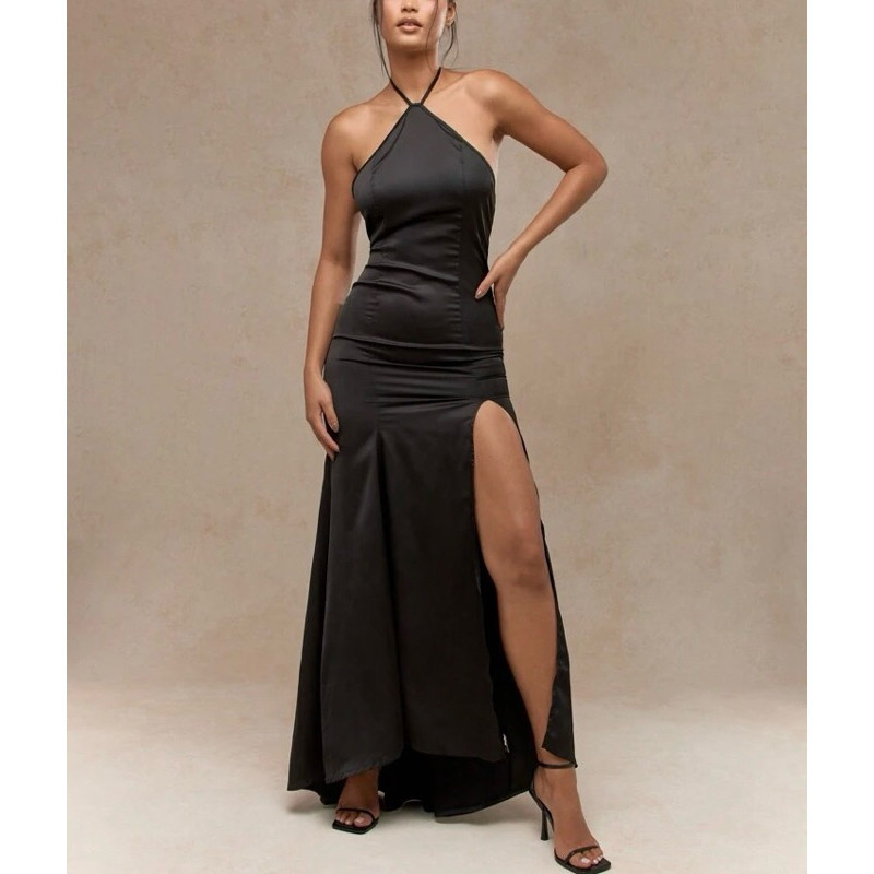 Vestido Longo Acetinado Festa Formatura Fenda Sensual Moda Blogueira ...