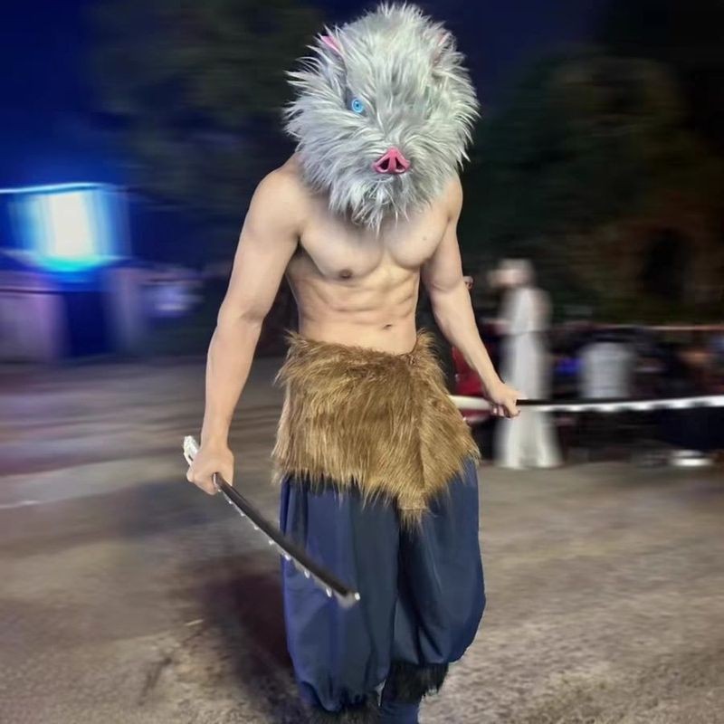 Demônio Slayer Inosuke boca plana traje masculino Anime cosplay porco ...