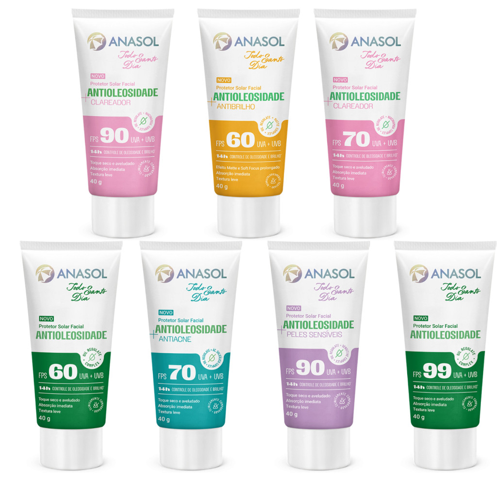 Anasol Protetor Solar Facial Todo Santo Dia TSD Antioleosidade 40g ...