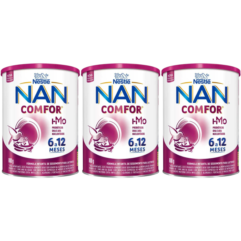 Kit com 03 Nestlé NAN Comfort 2 – Fórmula Infantil de Seguimento – 800g ...
