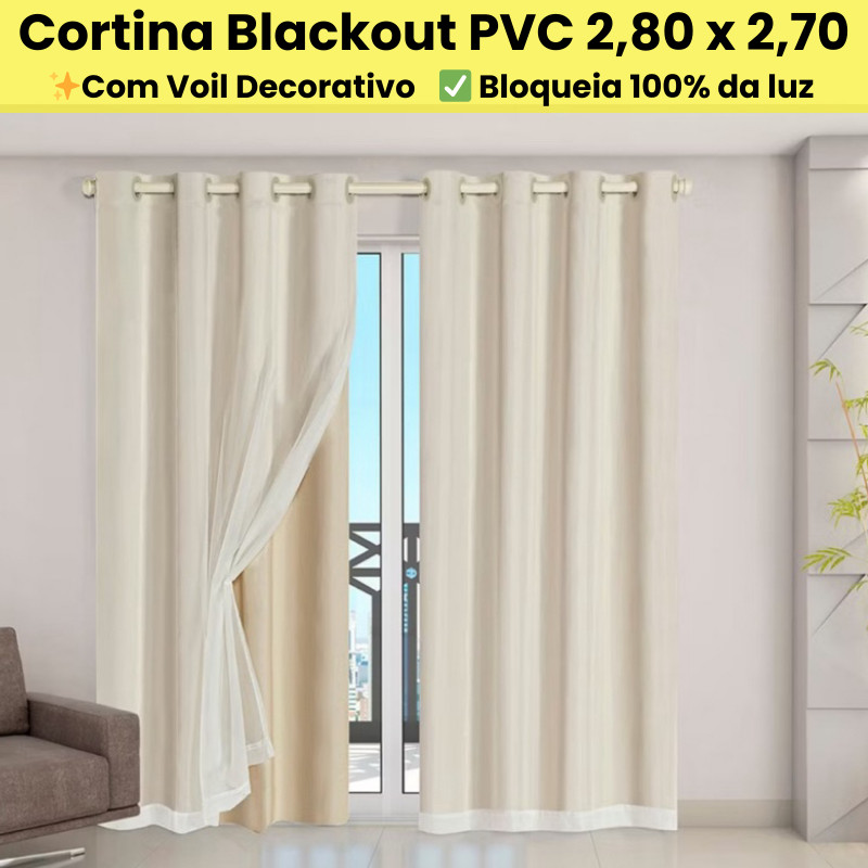 Cortina Blackout PVC 2,80x2,70 Com Tecido Voil Liso | Shopee Brasil