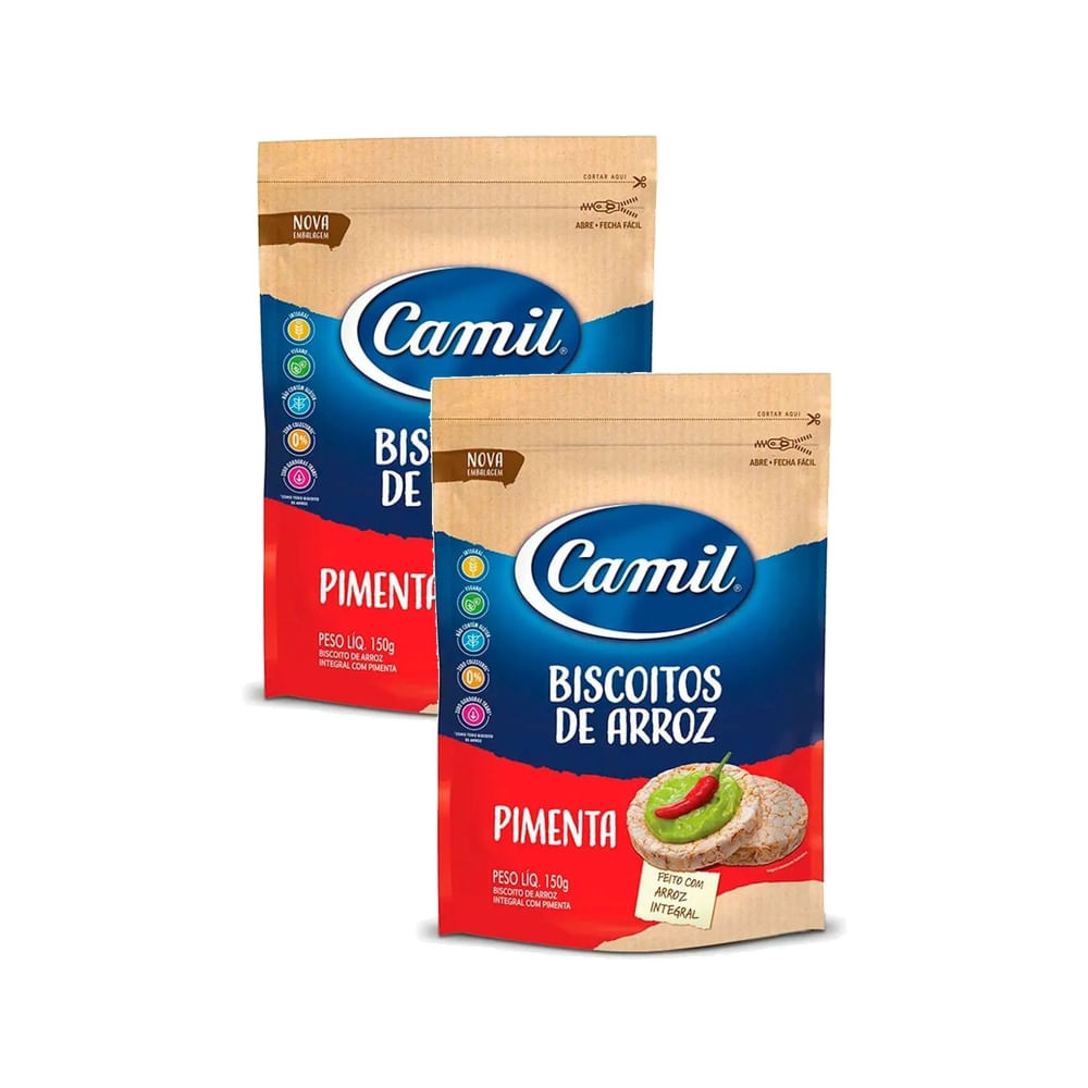 Kit 2 Biscoito Arroz Integral Camil com Pimenta 150g | Shopee Brasil