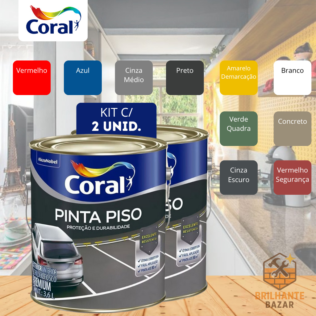 Tinta Pinta Piso Premium 3,6 litros Cores - Coral Alta Resistencia Kit ...