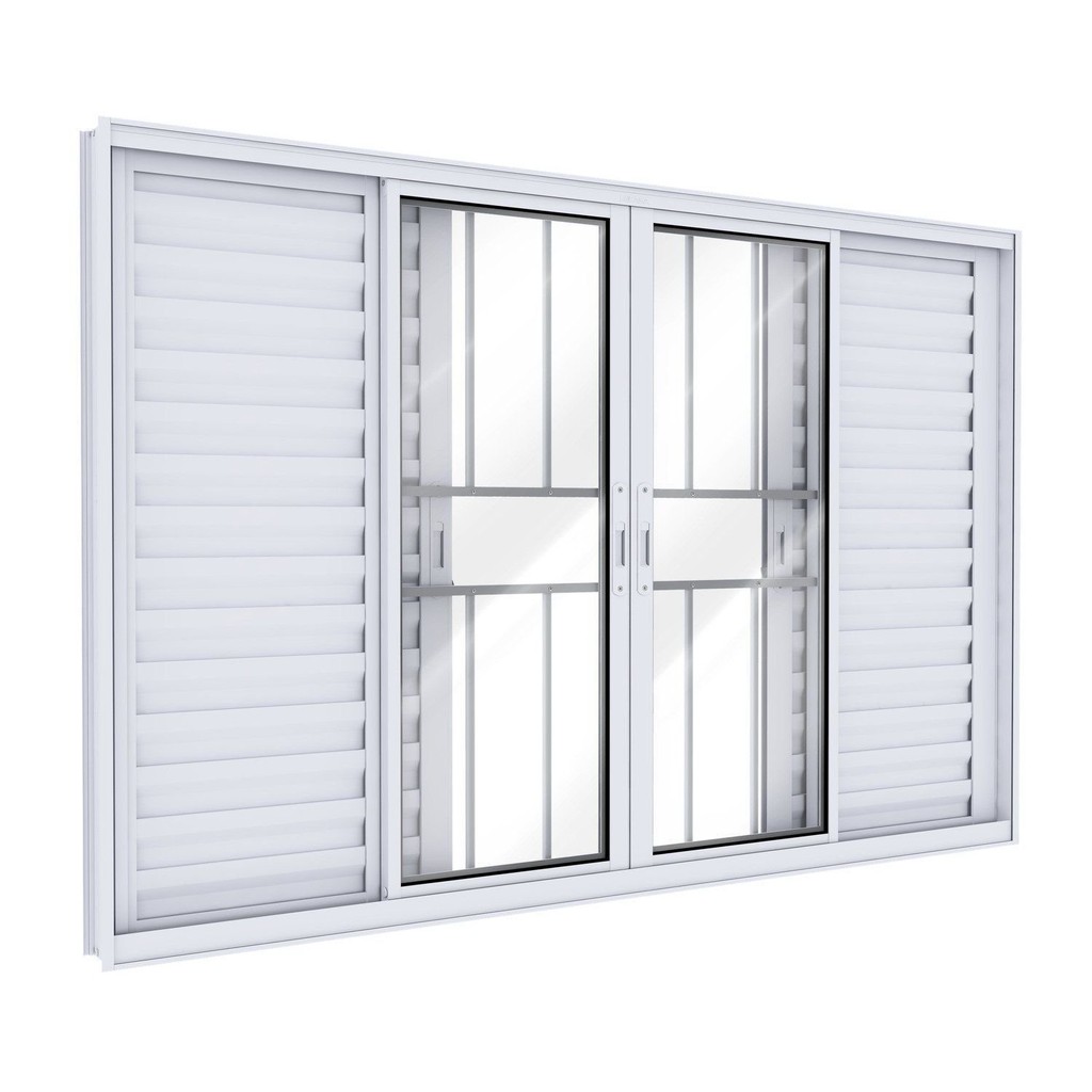 Janela Veneziana de Alumínio com Grade e 4 Folhas Móveis e 2 Fixas ...